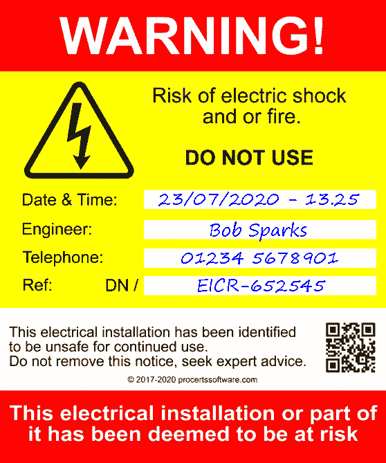 Electrical Danger Notice - Danger Notice (DN) - Pro Certs Software