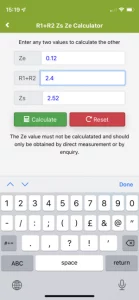 R1+R2 Zs / Ze Calculator - Pro Certs Software