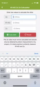 R1+R2 Zs / Ze Calculator - Pro Certs Software