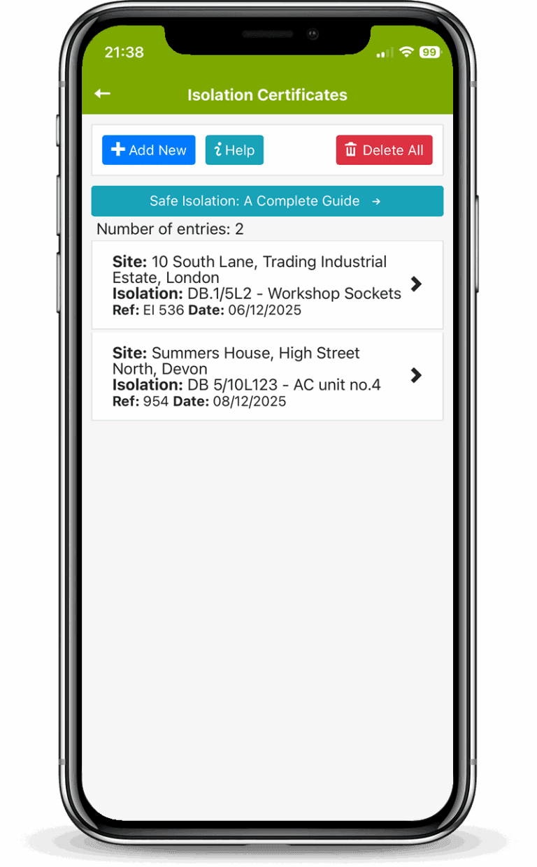 Electrical Isolation Certificates - Pro Certs Software Ltd